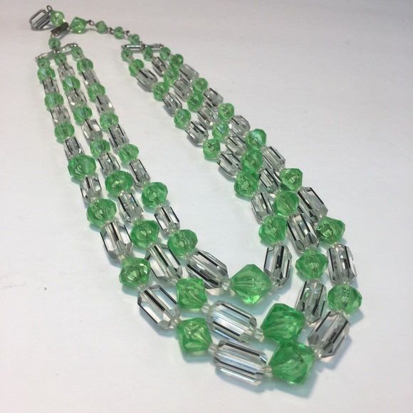Vintage | Jewelry | Vintage Green Crystal Multi Strand Necklace | Poshmark